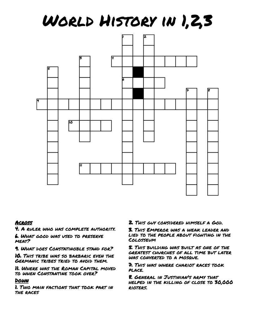 World History in 1,2,3 Crossword - WordMint