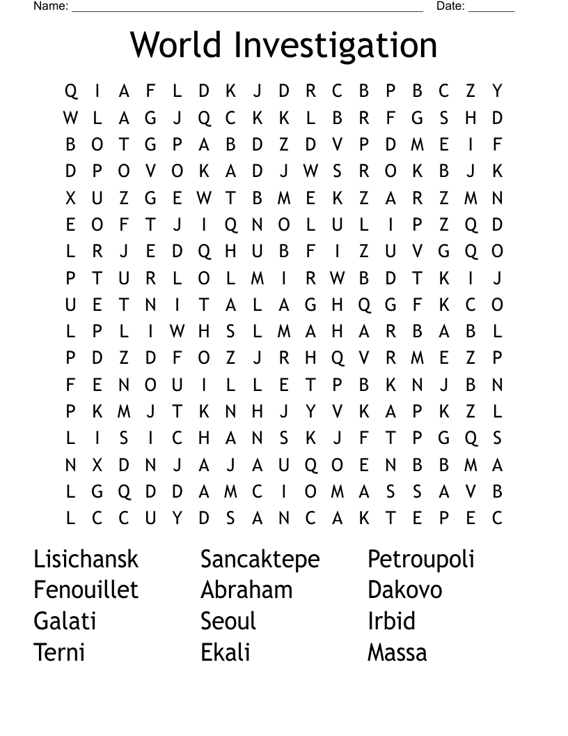 World Investigation Word Search - WordMint