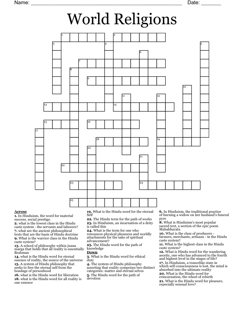 World Religions Crossword - WordMint