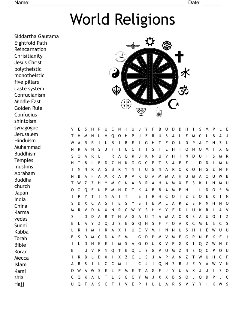 Major World Religions Word Search WordMint