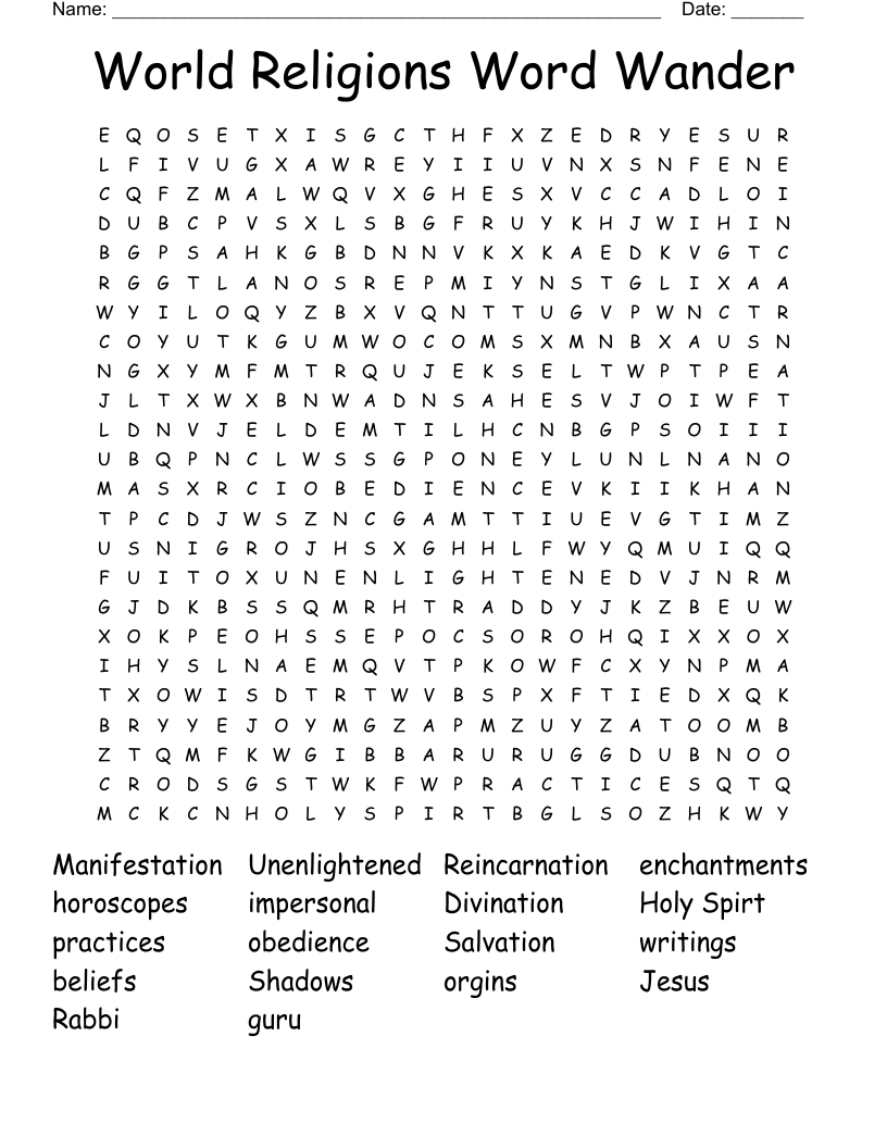 World Religions Word Wander Word Search - WordMint