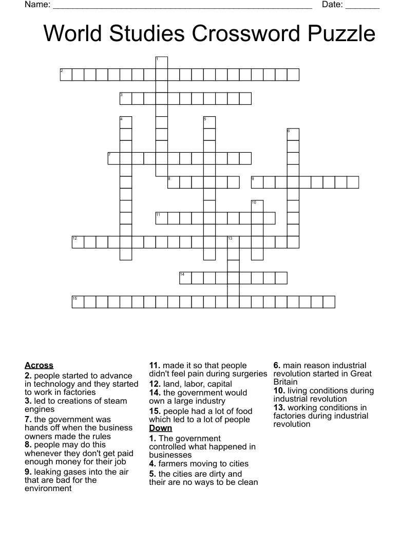 World Studies Crossword Puzzle - WordMint