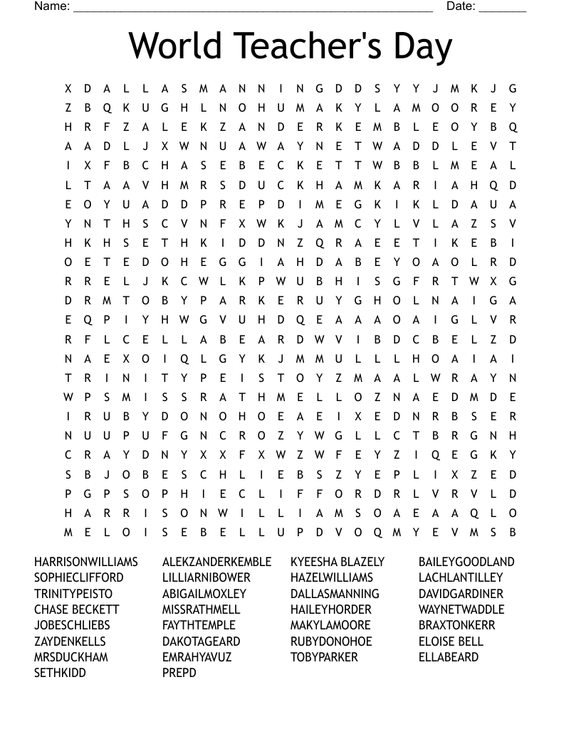 World Teacher's Day Word Search - WordMint