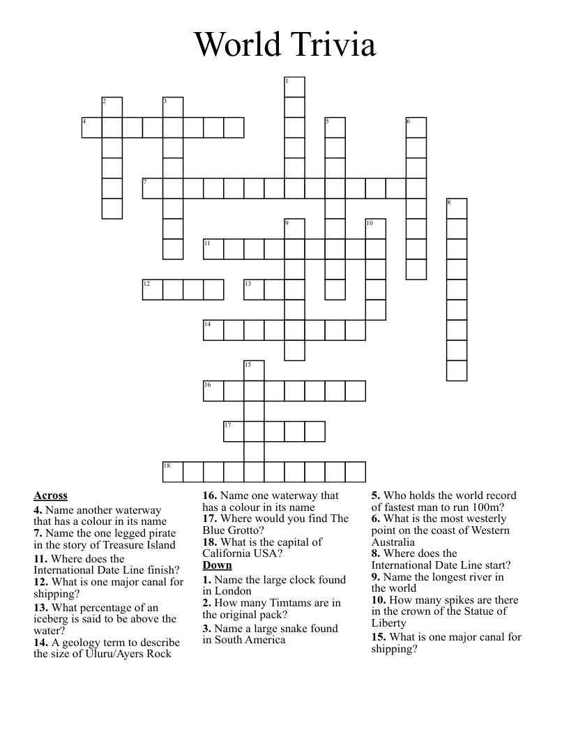 World Trivia Crossword - WordMint