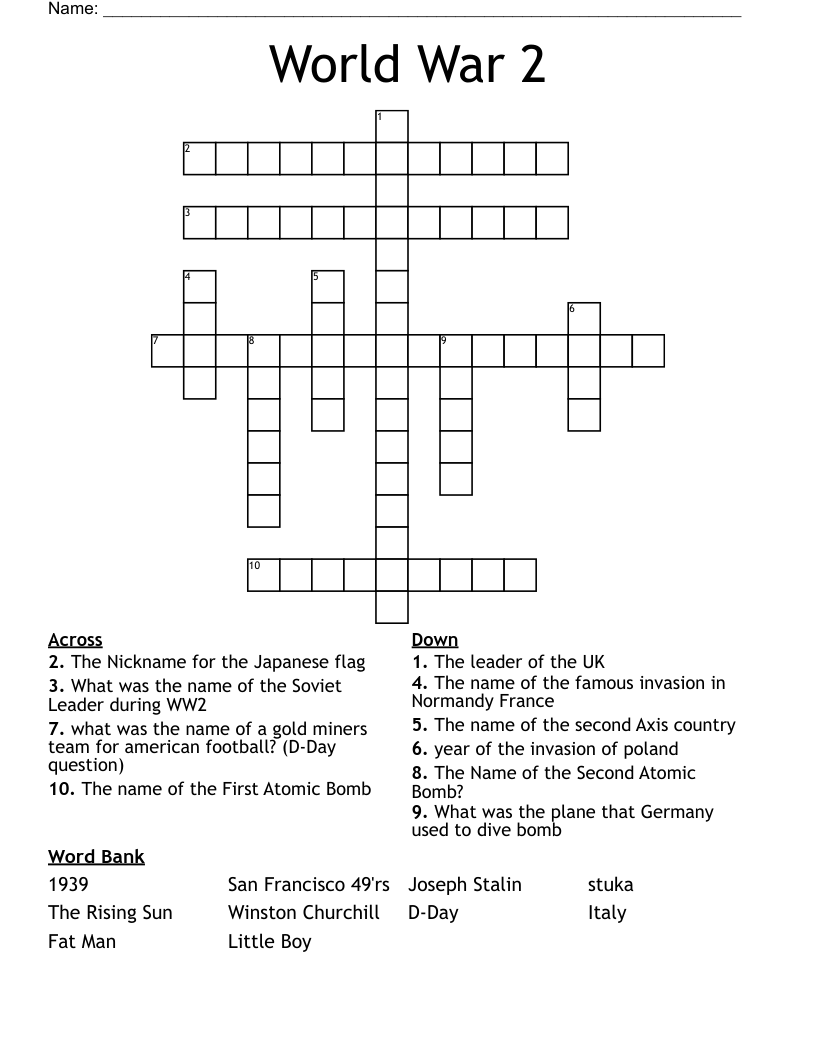 World War 2 Crossword - WordMint