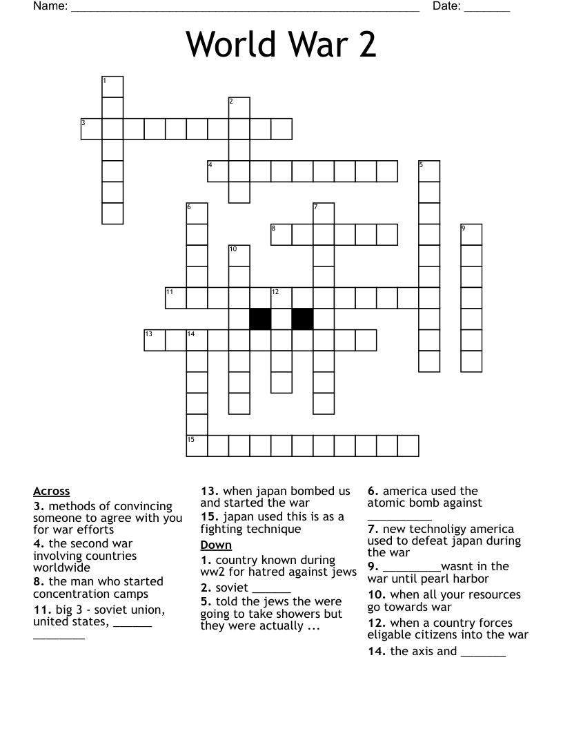 World War 2 Crossword - WordMint