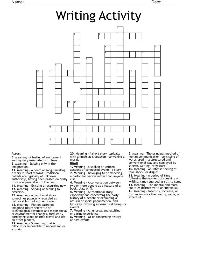 Writing Activity Crossword - WordMint