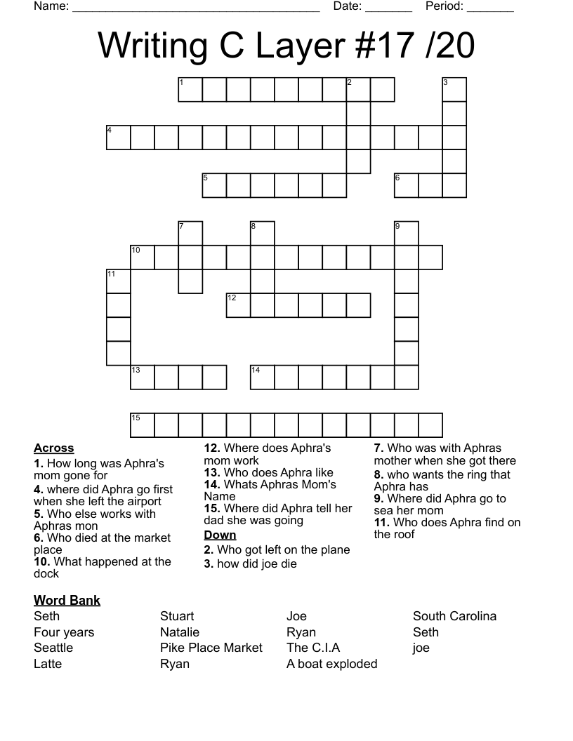 Writing C Layer #17 /20 Crossword - WordMint