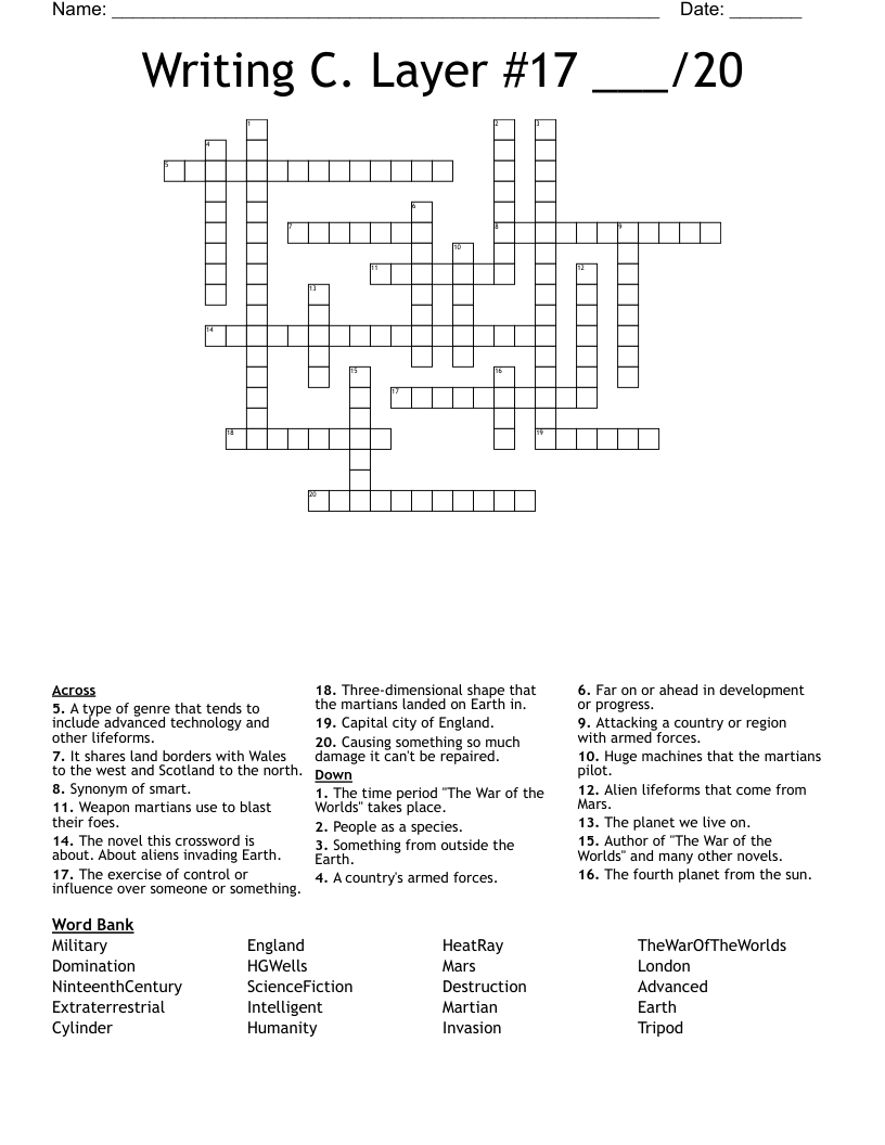 Writing C. Layer #17 ___/20 Crossword - WordMint