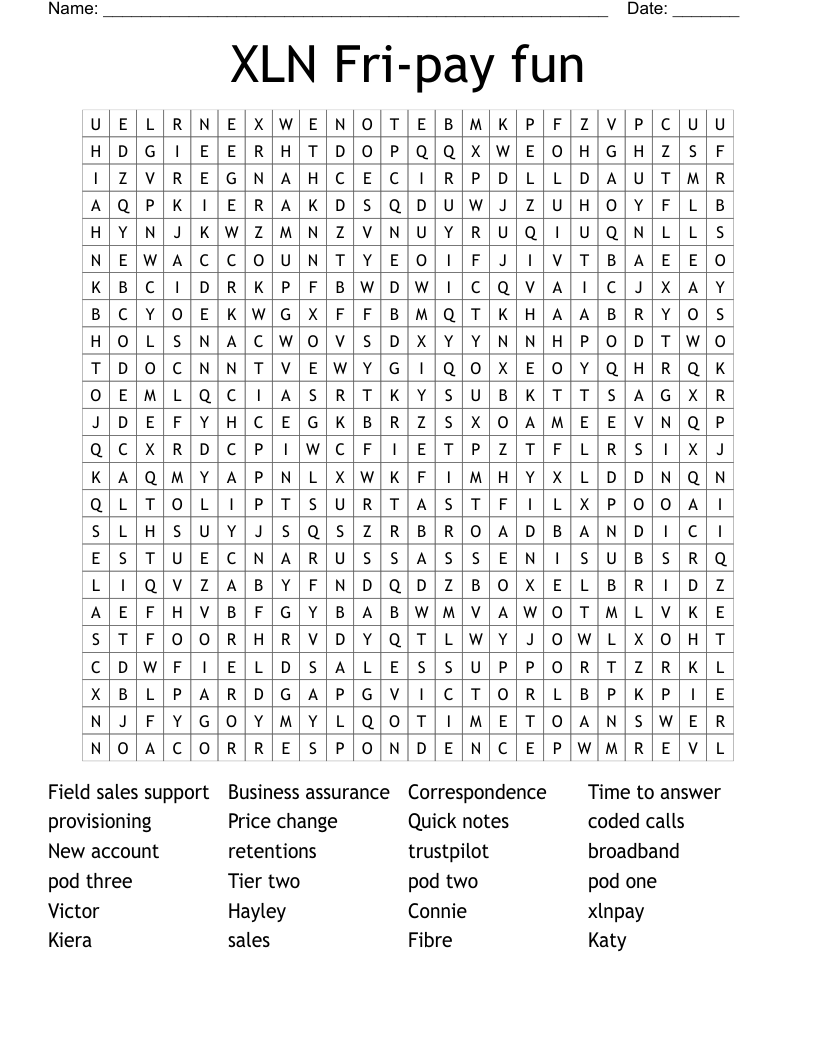 XLN Fri-pay fun Word Search - WordMint