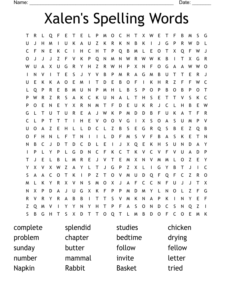 Xalen s Spelling Words Word Search WordMint