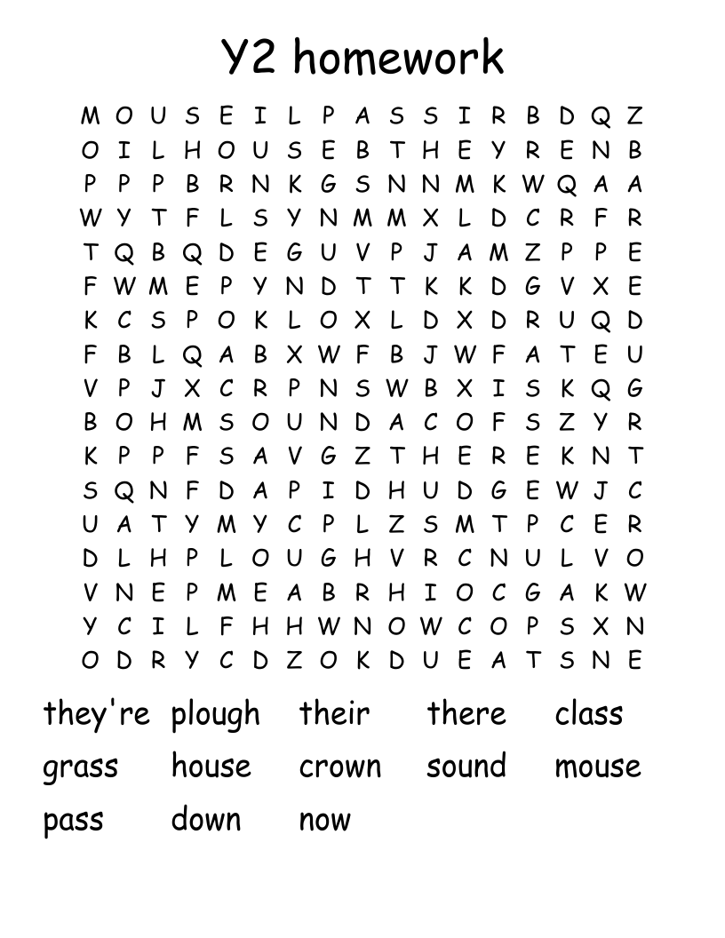 Y2 homework Word Search - WordMint