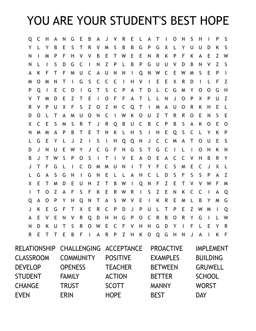 YOU ARE YOUR STUDENT'S BEST HOPE Word Search - WordMint