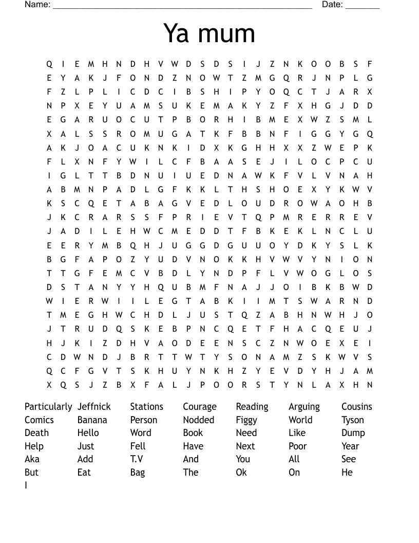 Ya mum Word Search - WordMint