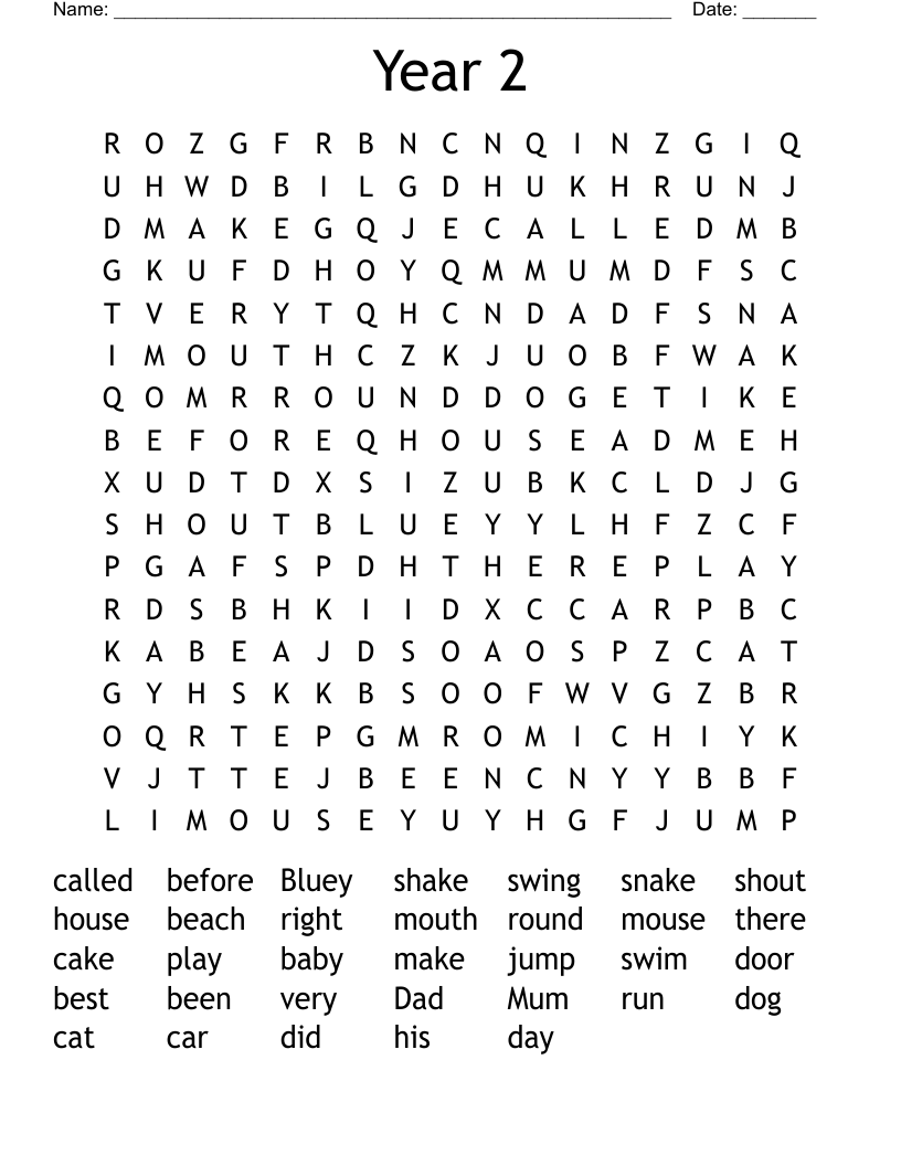 Year 2 Word Search - WordMint