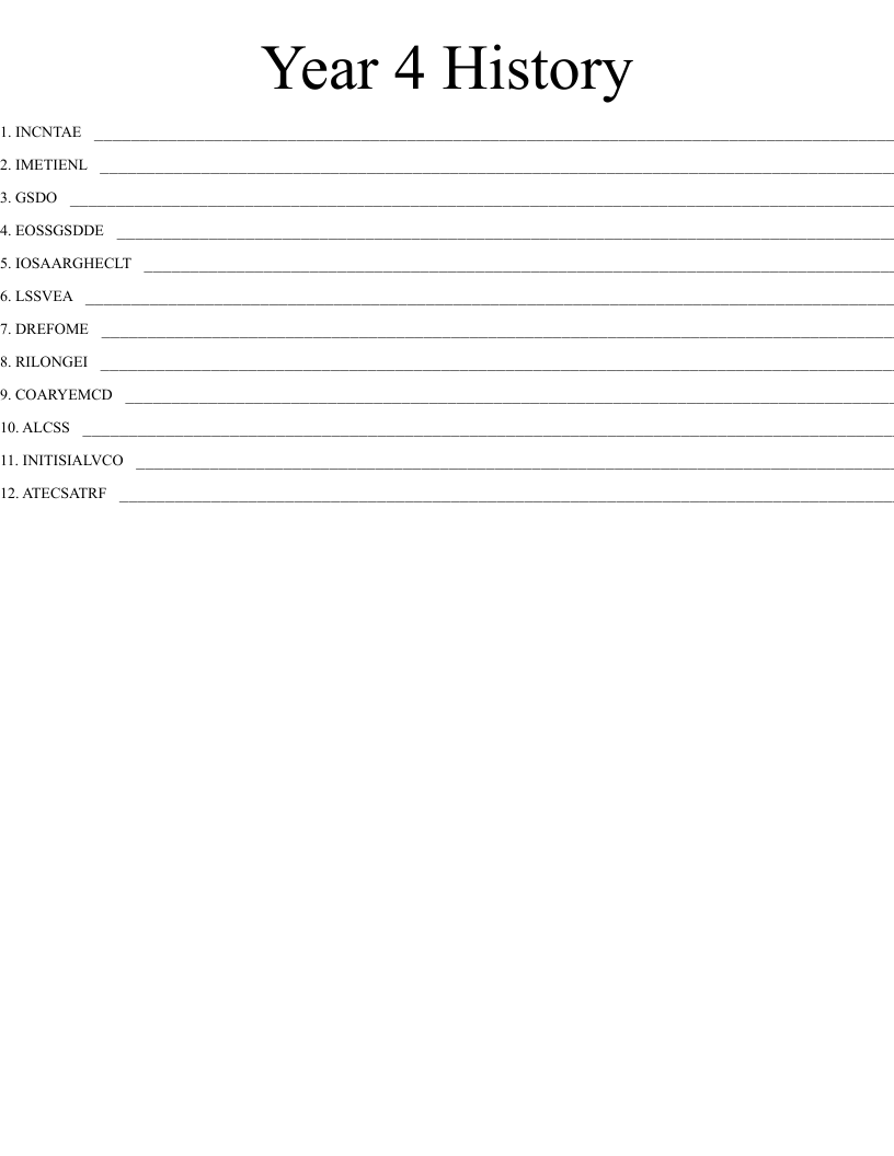 Year 4 History Word Scramble - WordMint