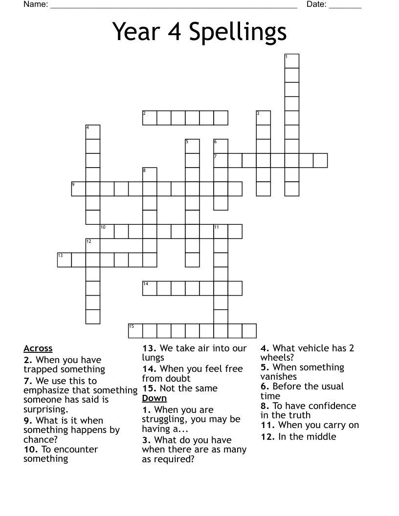 Year 4 Spellings Crossword - WordMint