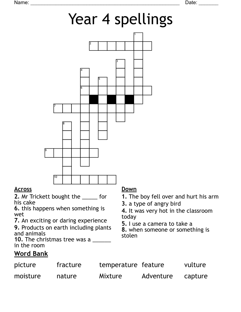 Year 4 spellings Crossword - WordMint