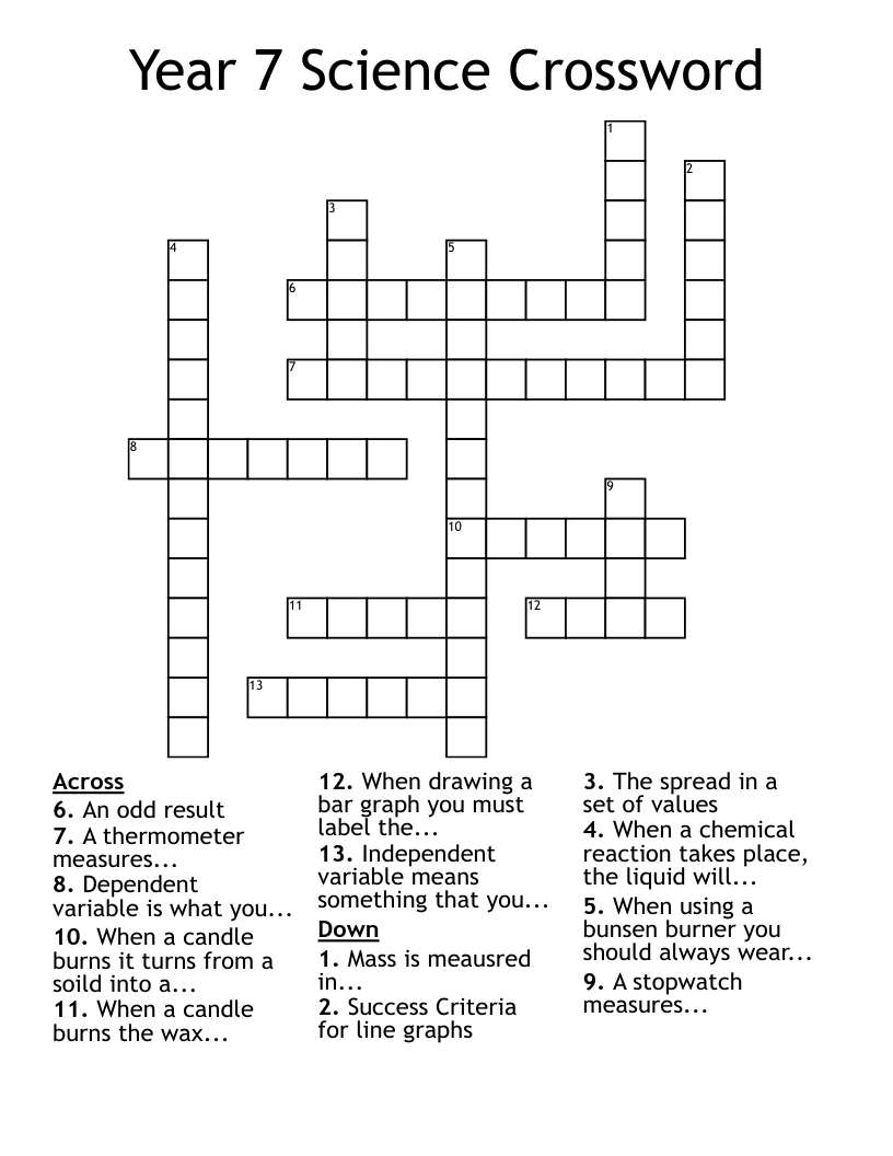 5th Grade Science Crossword Puzzles