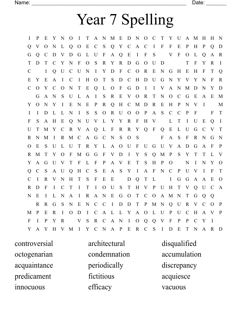 Unit 7 Spelling Words Word Search WordMint