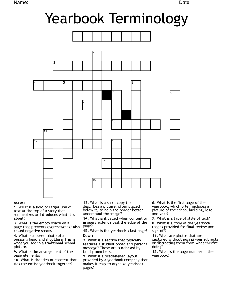 Yearbook Terminology Crossword WordMint