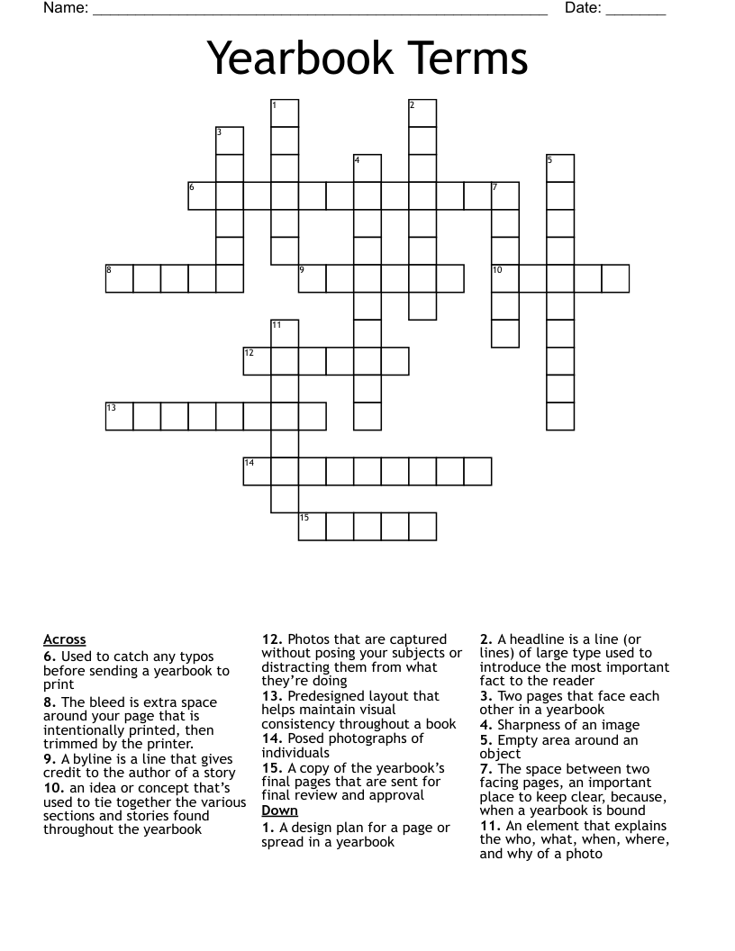 Yearbook Terminology Crossword WordMint