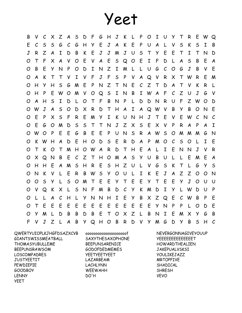 Yeet Word Search - WordMint