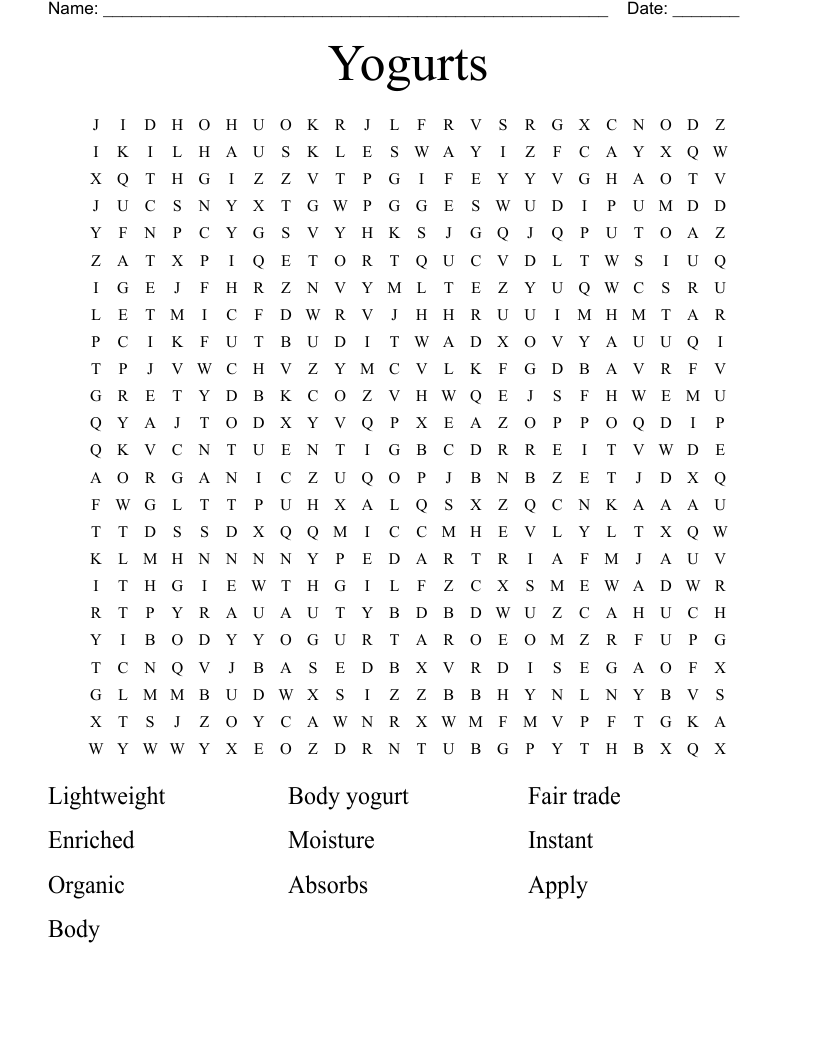 Yogurts Word Search - WordMint