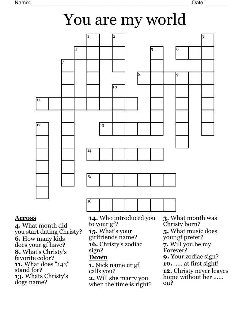 You Are My World Crossword WordMint