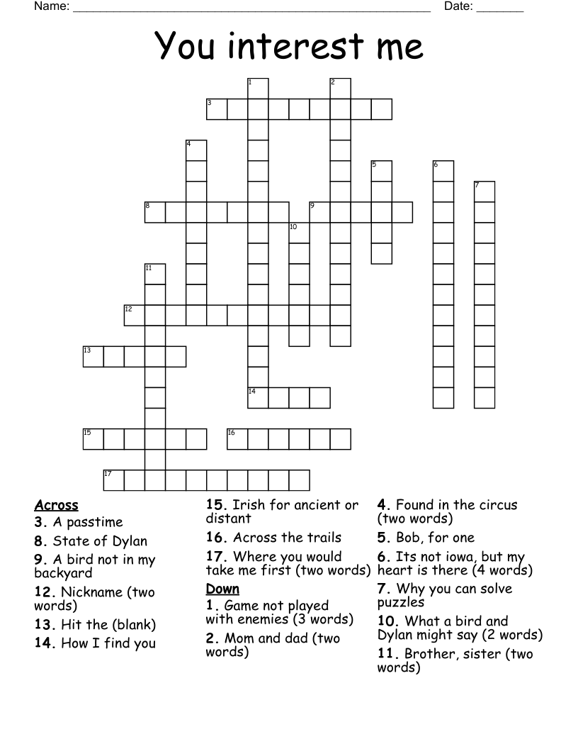 You interest me Crossword - WordMint