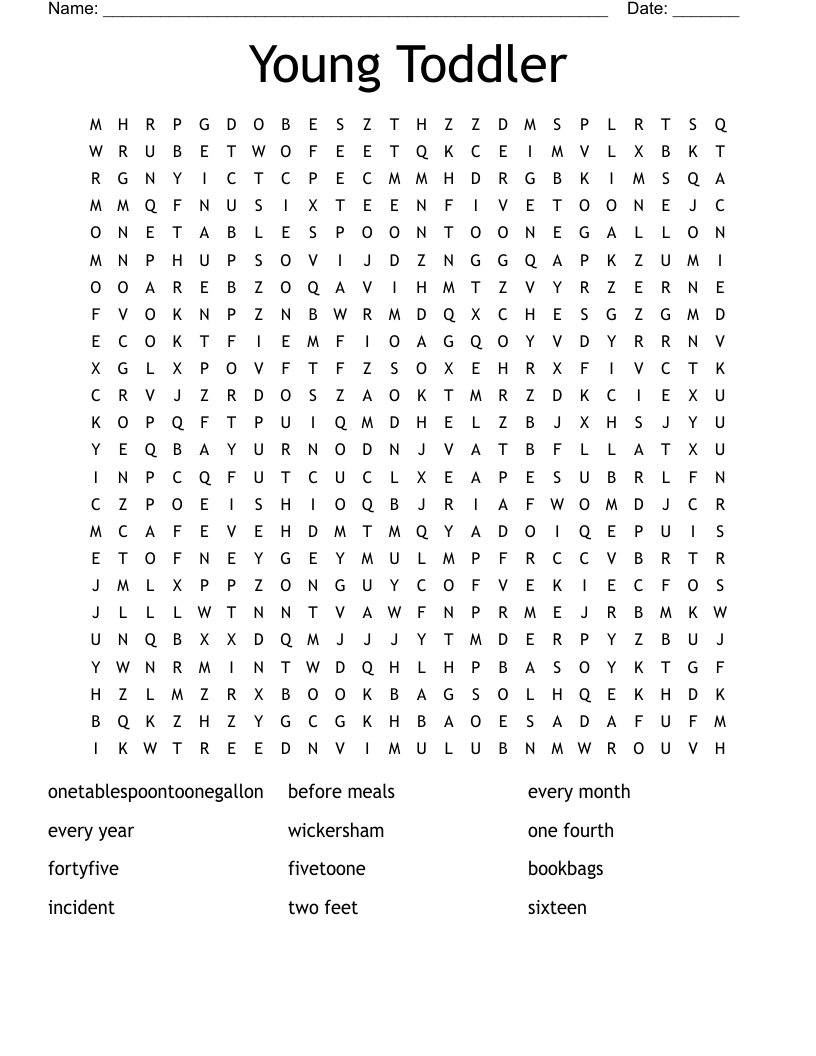 Young Toddler Word Search - WordMint