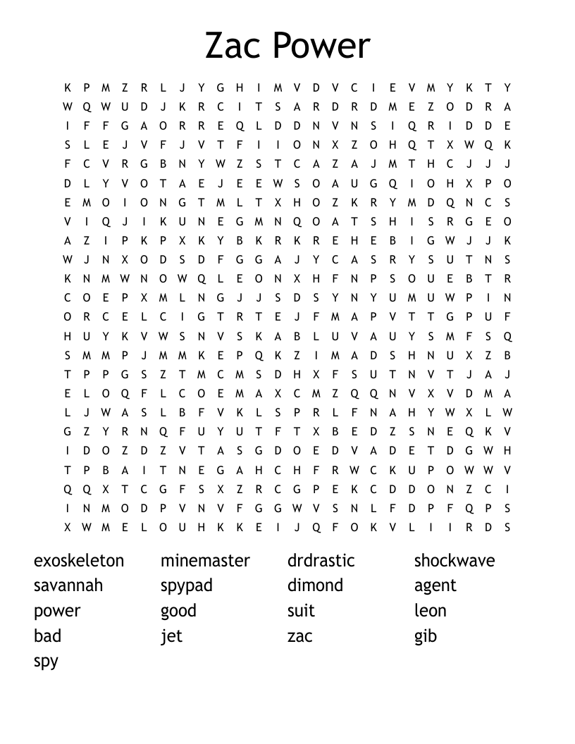 Zac Power Word Search - WordMint