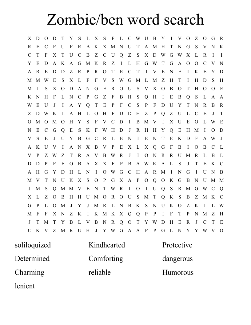 Zombie/ben word search - WordMint