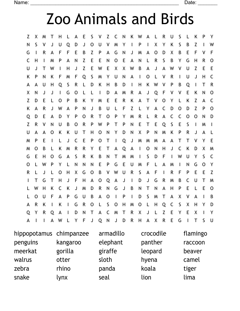 The Zoo Word Search Is Shown With Animals Vrogue co