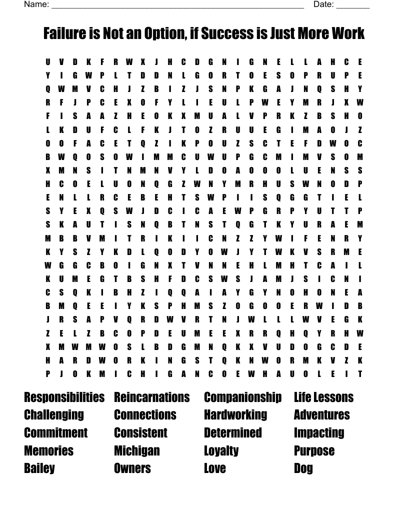 Failure is Not an Option, if Success is Just More Work Word Search ...