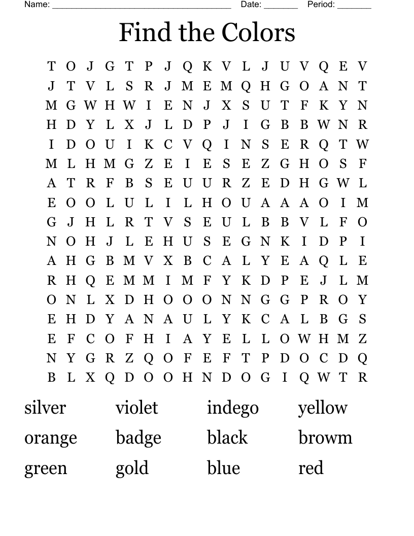 Find the Colors Word Search - WordMint
