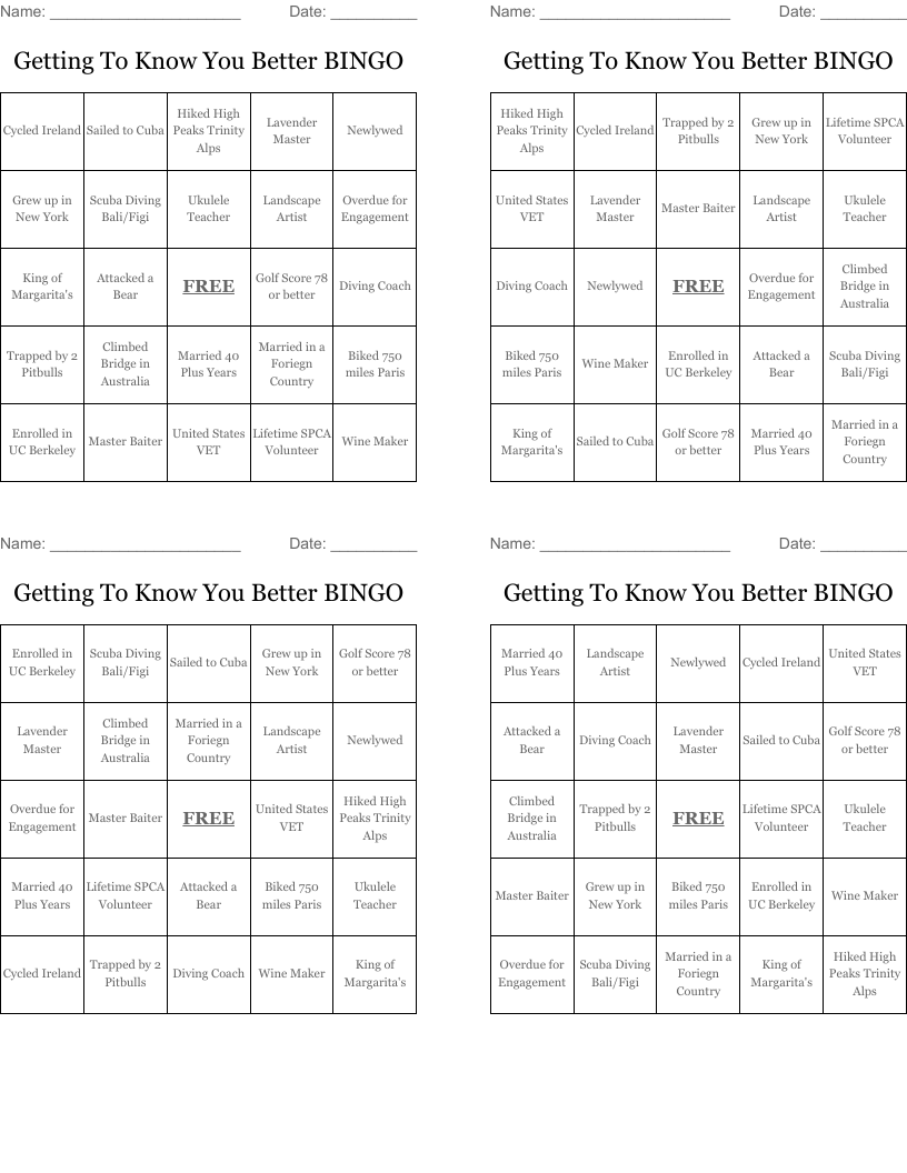 Getting To Know You Better BINGO 2 - WordMint