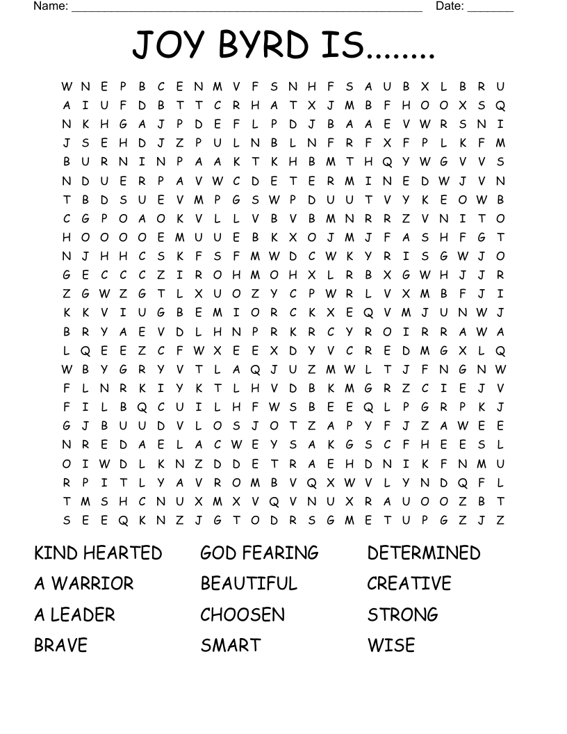 JOY BYRD IS........ Word Search - WordMint