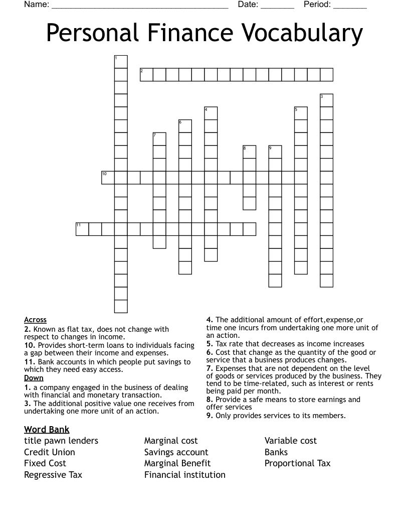 Finance Crosswords Word Searches Bingo Cards WordMint