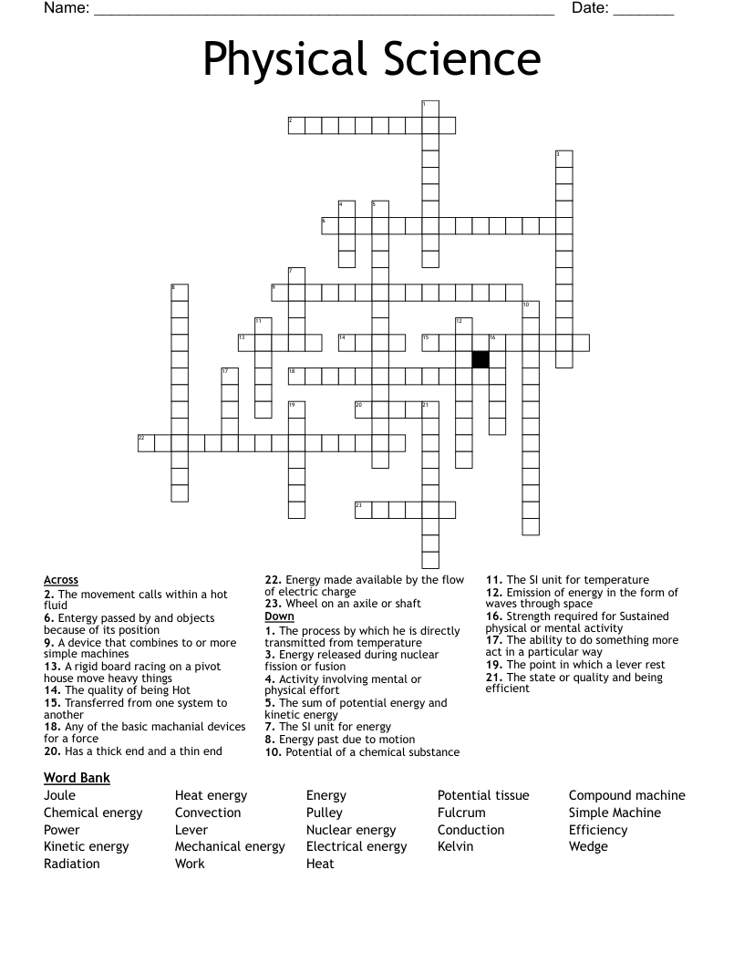 Physical Science Crossword - WordMint
