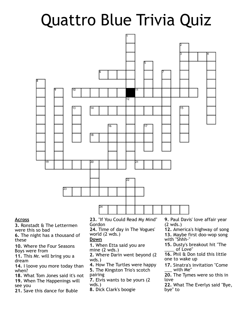 Quattro Blue Trivia Quiz Crossword - WordMint