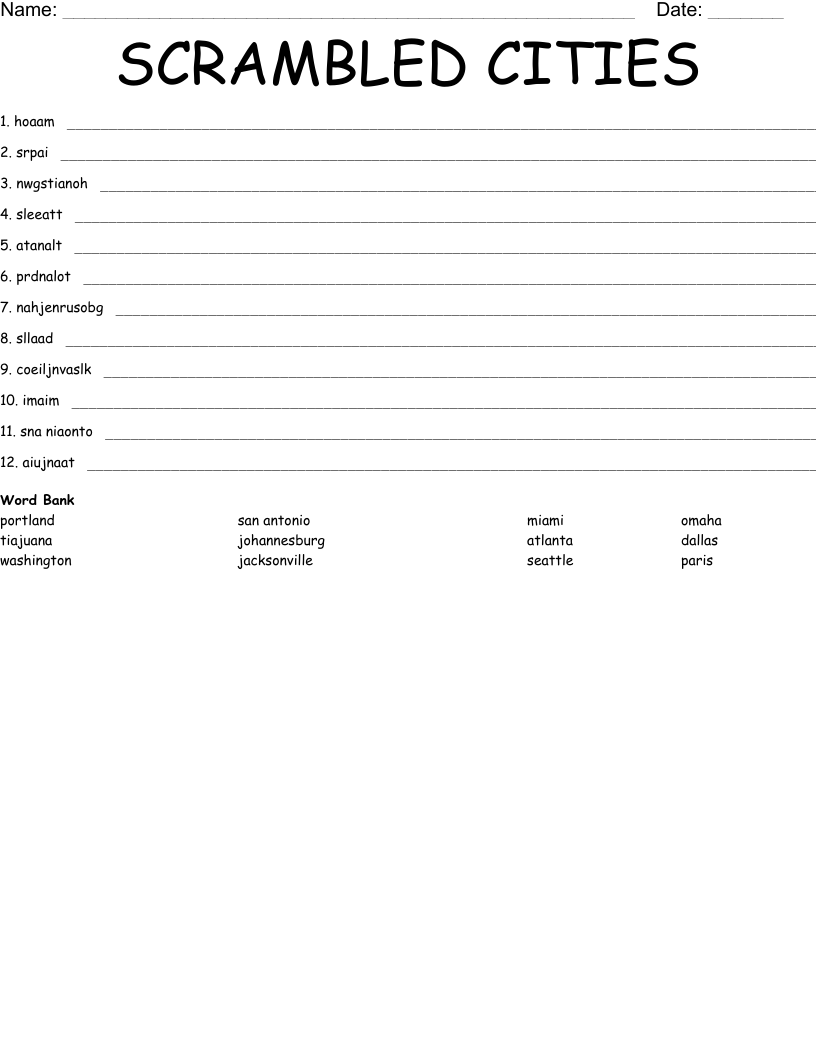 SCRAMBLED CITIES - WordMint