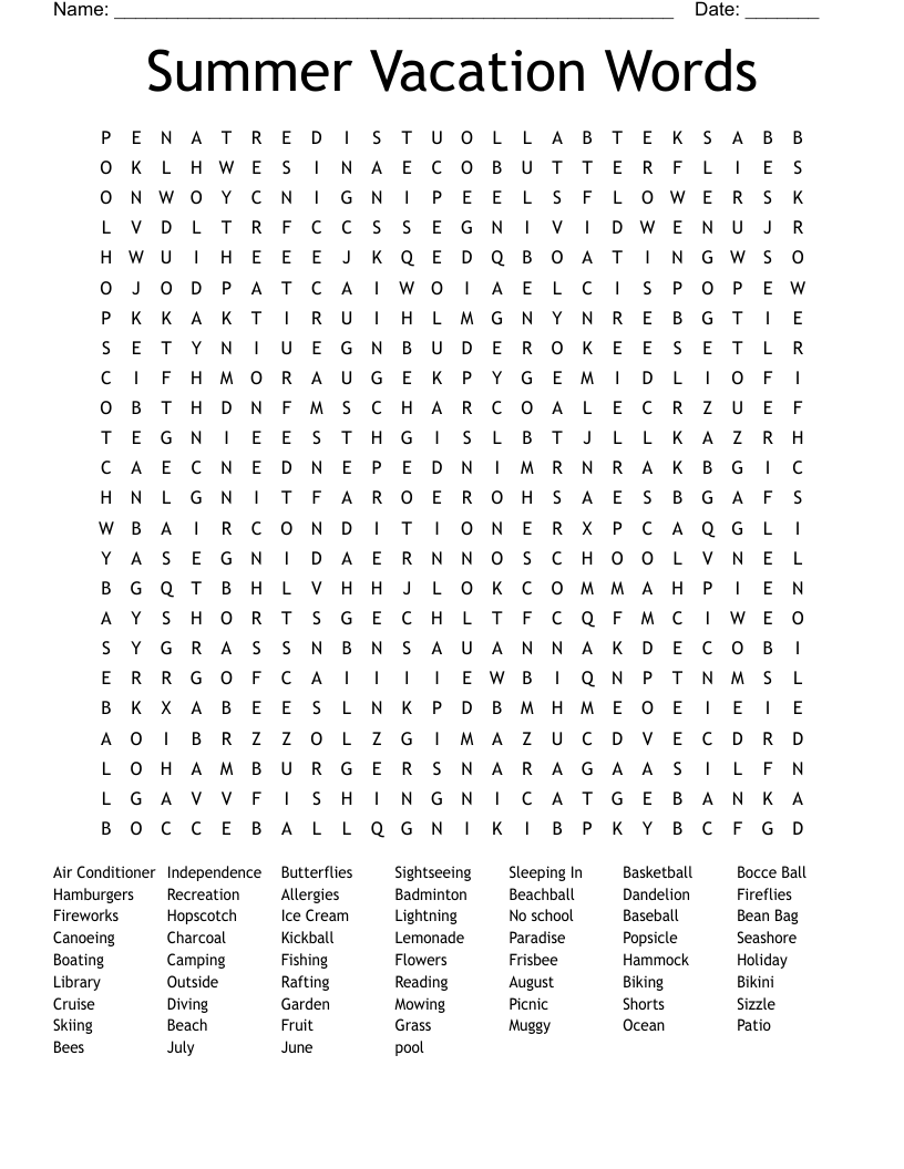 100 Summer Vacation Words Crossword Answers Esatahub