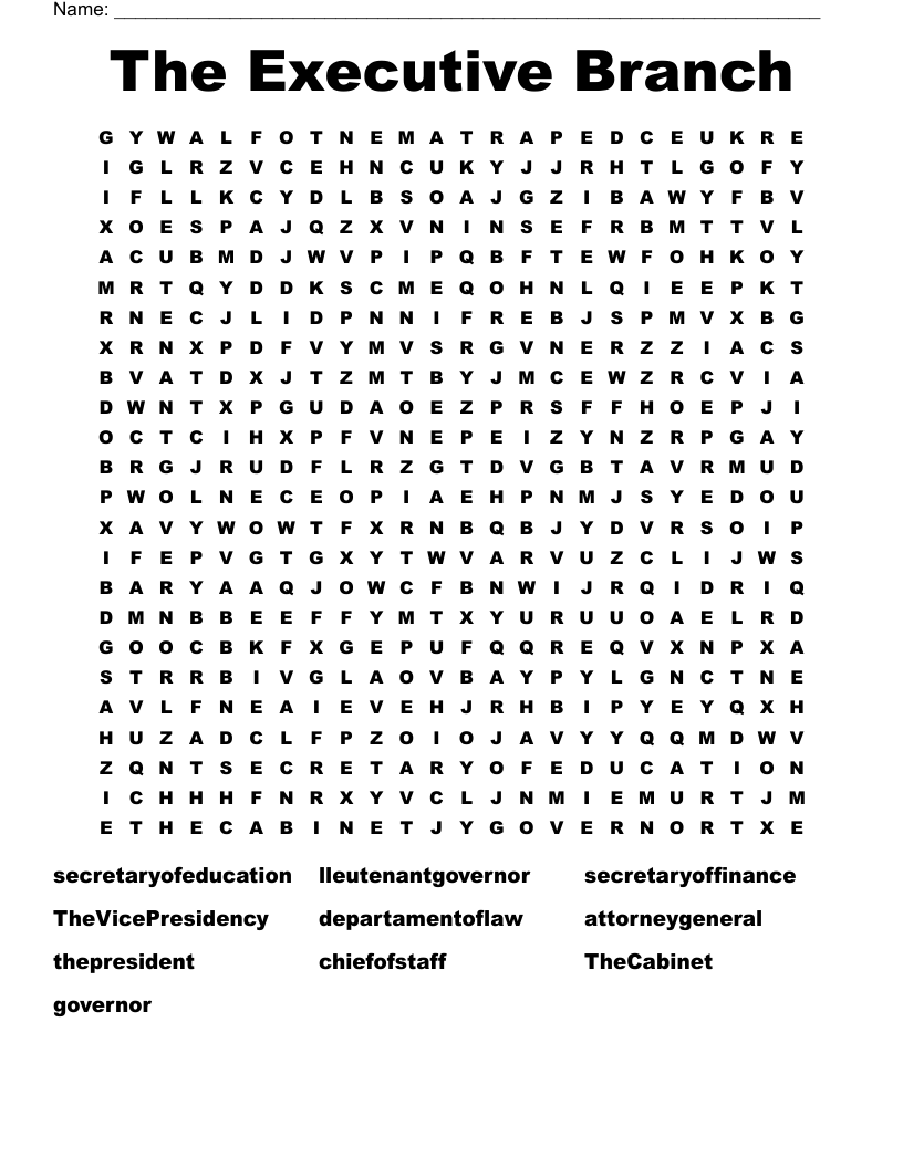 The Executive Branch Word Search - WordMint