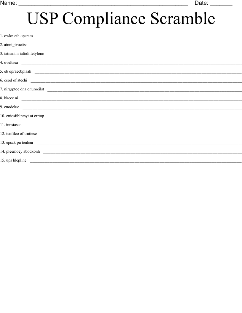 USP Compliance Scramble - WordMint