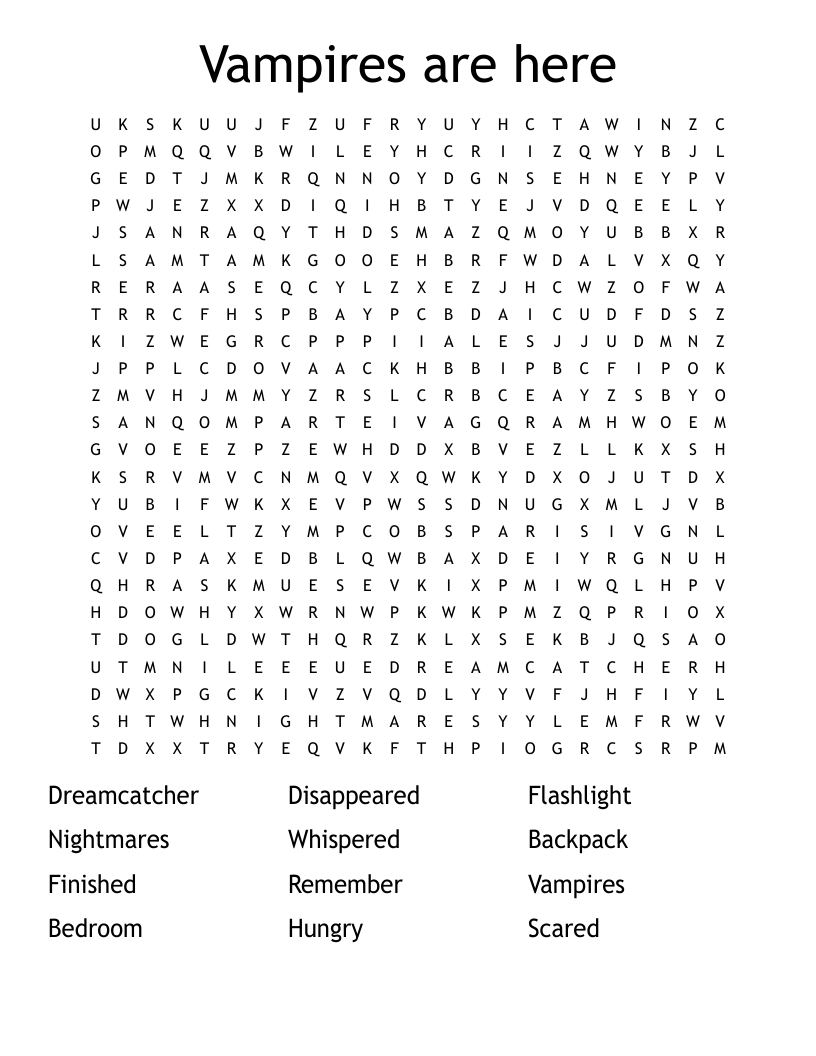 Vampires are here Word Search - WordMint