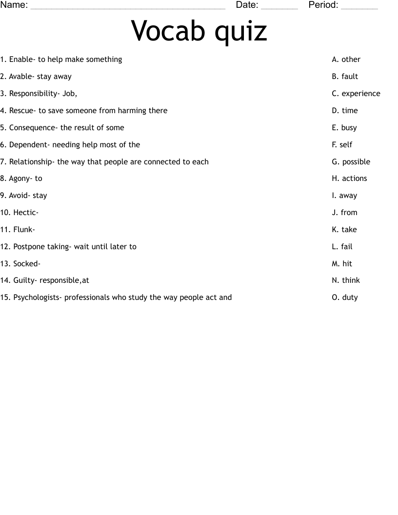 Vocab quiz Worksheet - WordMint