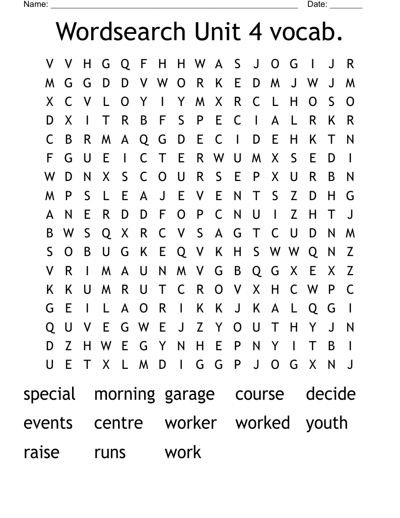 Wordsearch Unit 4 vocab. - WordMint