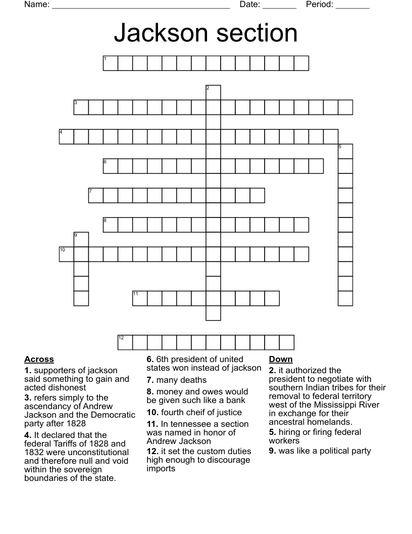 Jackson Section Crossword WordMint