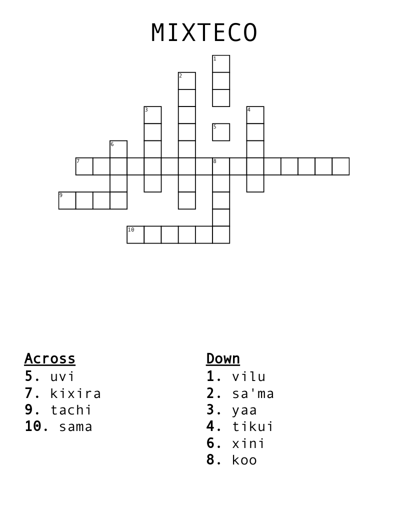 MIXTECO Crossword - WordMint